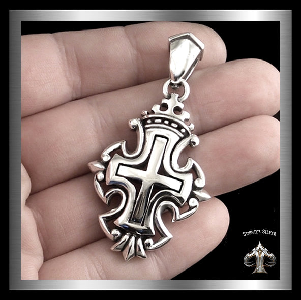 Sterling Silver Crowned Royalty Cross Pendant Biker Amulet Medallion ...