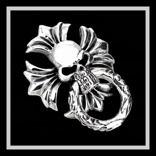 Skull Cross Biker Wallet Chain Connector Sterling Silver Screw Back ...