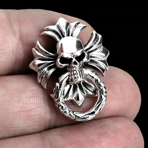 Skull Cross Biker Wallet Chain Connector Sterling Silver Screw Back ...