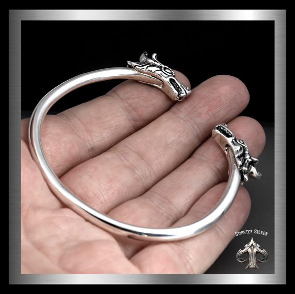 Sterling Silver Biker Bracelet Viking Dragon Torc Cuff Armlet – Biker ...
